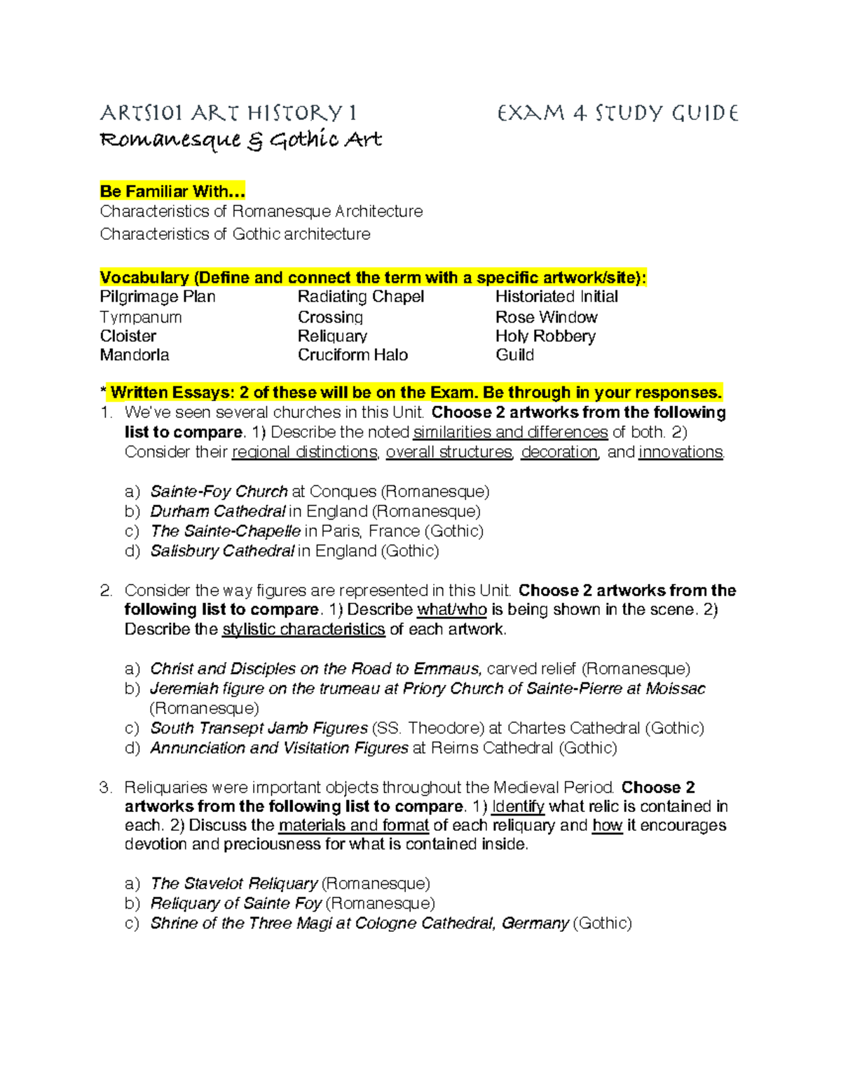 ARTS101 Exam 4 Study Guide: Romanesque & Gothic Art Insights - Studocu