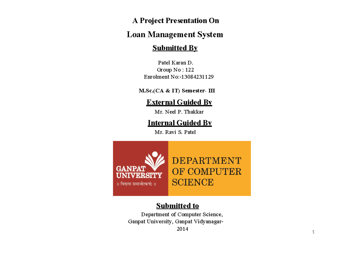 Loan Management System Project Presentation - M.Sc. (CA & IT) Sem III - Studocu