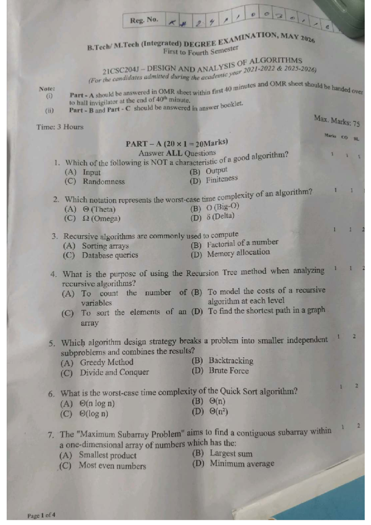 DAA MAY 2026 - University Question Paper for 21CSC204 Algorithms - Studocu