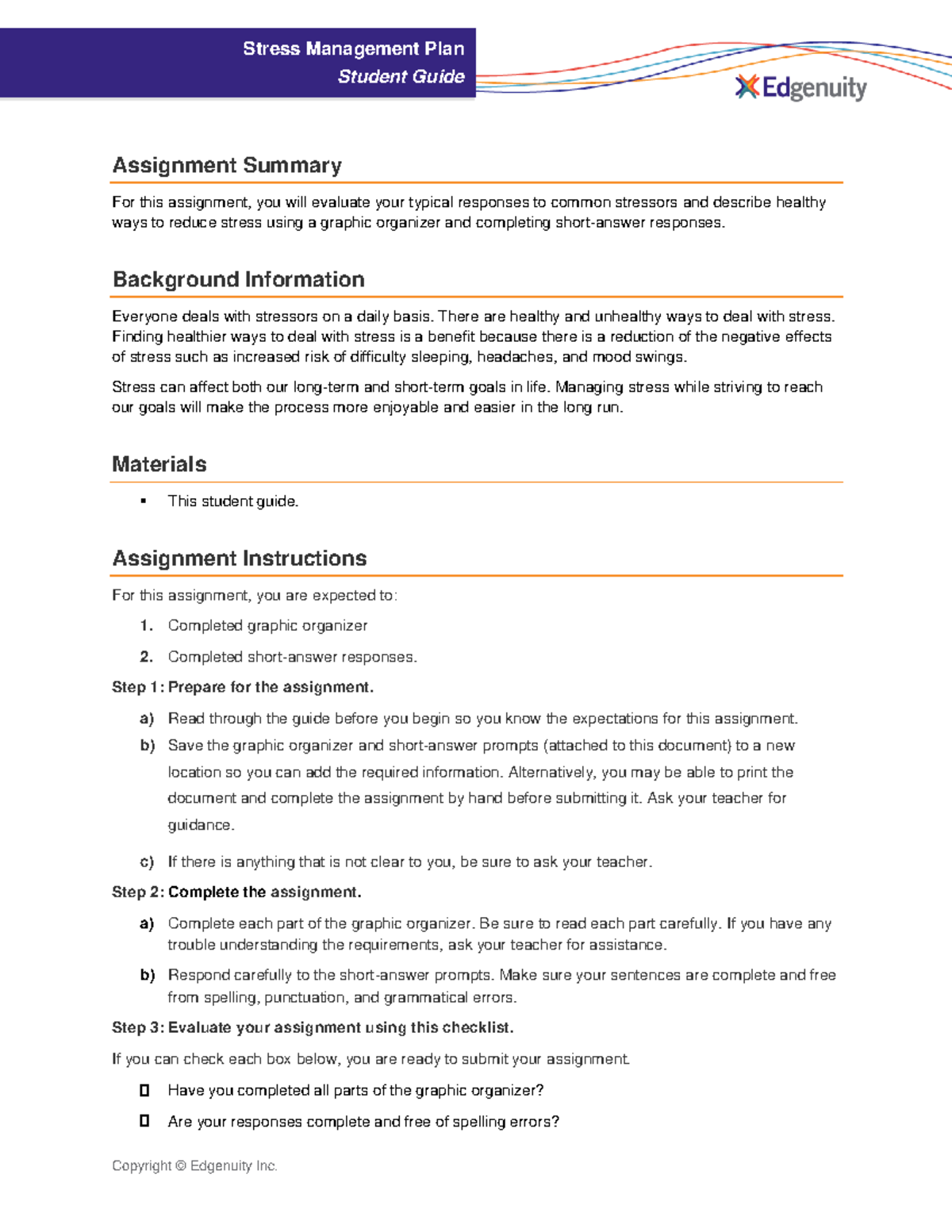 Stress Management Plan Student - Stress Management Plan Student Guide ...