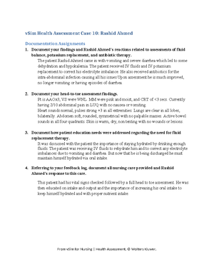 Edith VSIM 2 - Vsims Assignment - vSim Health Assessment Case 9: Edith ...