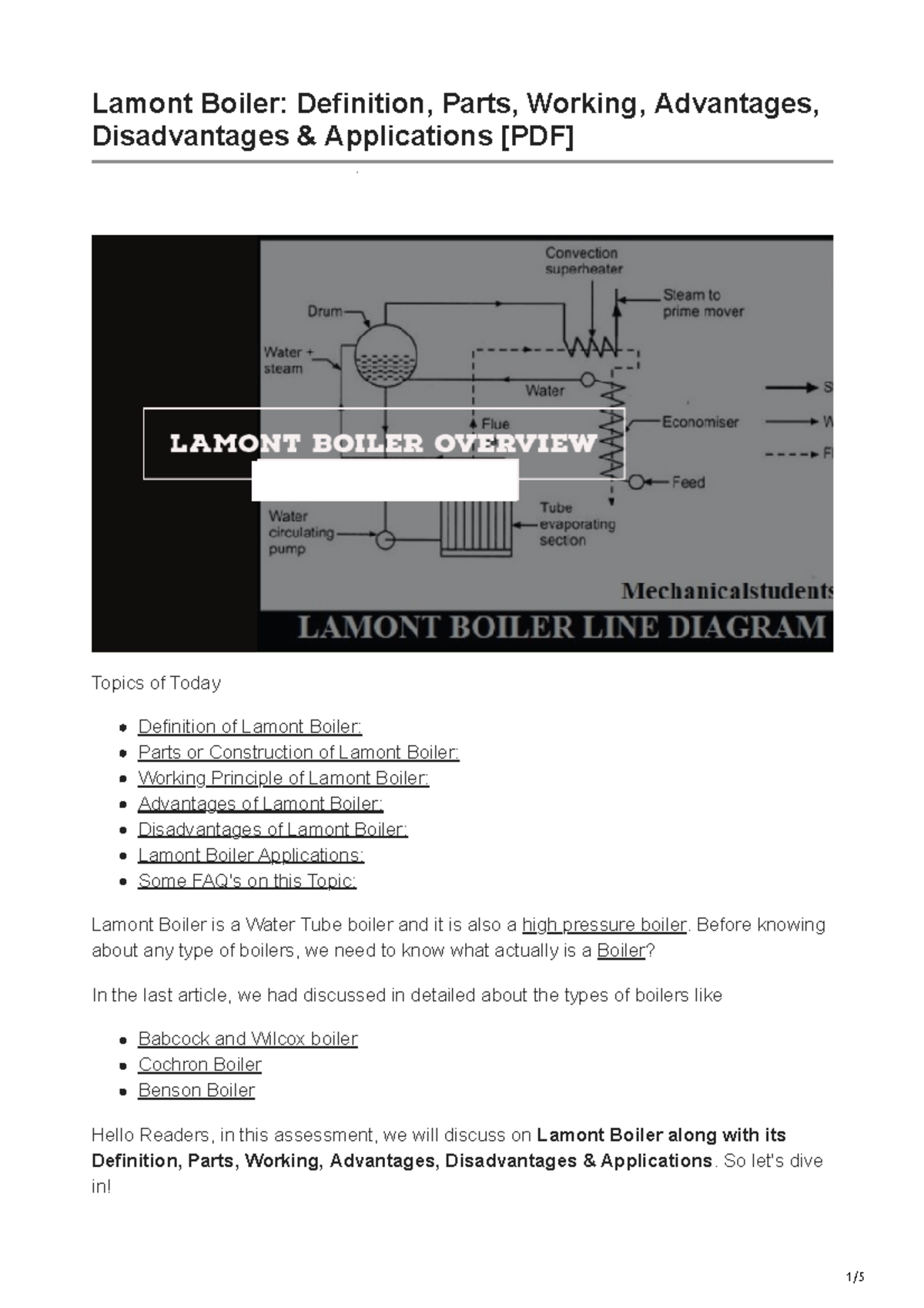 Lamont Boiler Definition Parts Working Advantages Disadvantages ...