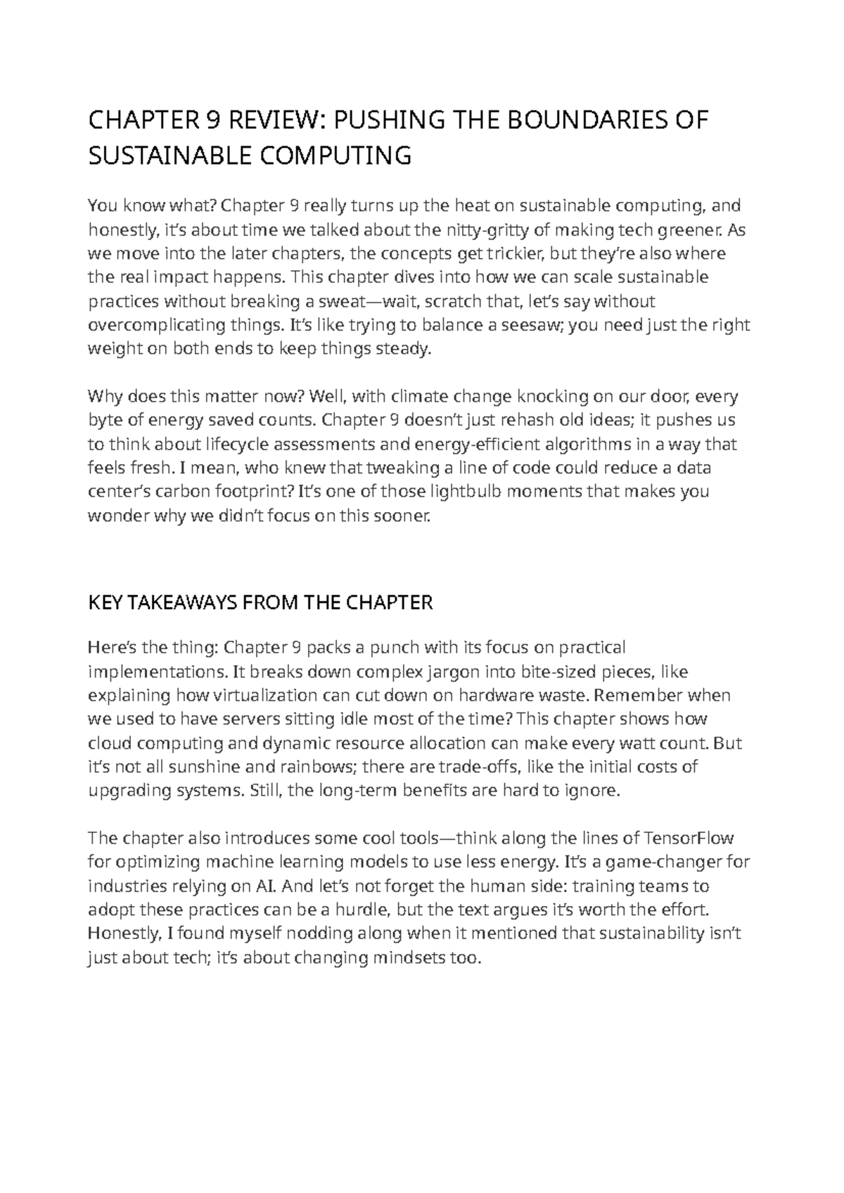 CHAPTER 9 REVIEW: SUSTAINABLE COMPUTING INSIGHTS - CE 101 - Studocu