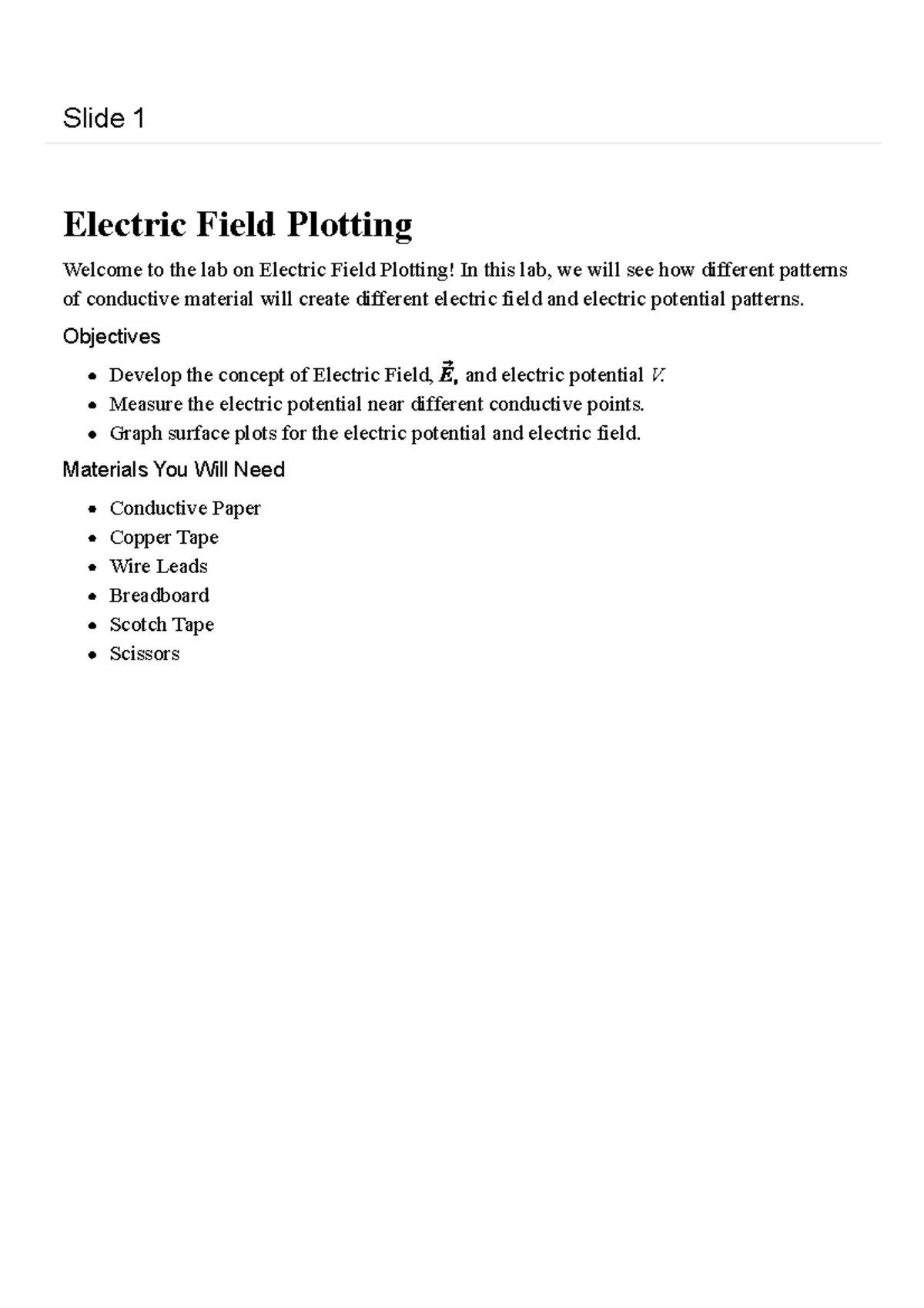 Phys2 01 - Electric Field Plotting Lab Guide - Studocu