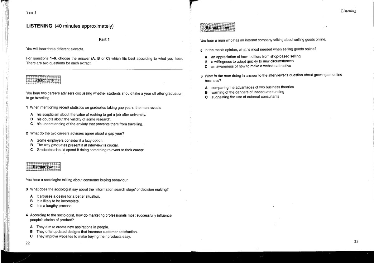 CPE Exam Practice Test 1: Listening Comprehension Exercises - Studocu