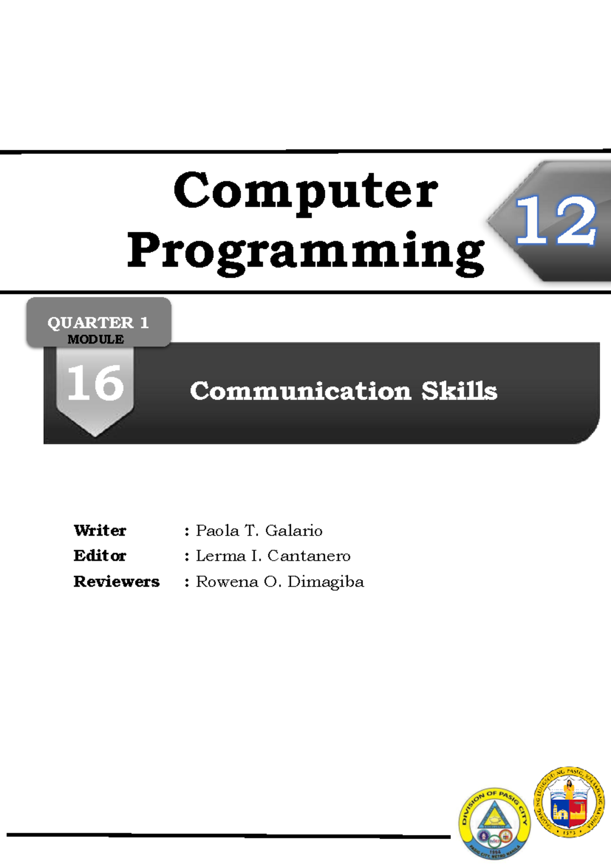 Computer Programming Q1 Module 16: Communication Skills Overview - Studocu