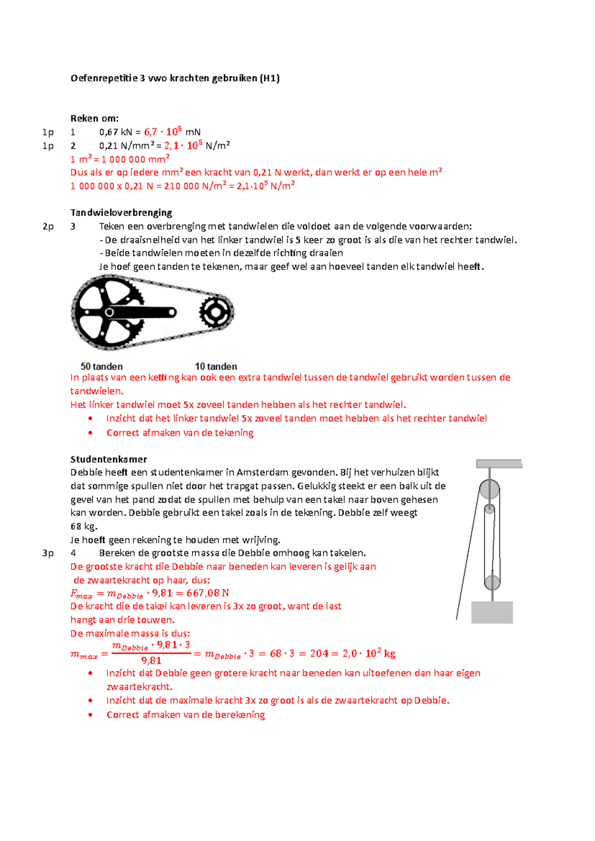 Oefenrepetitie 3 vwo H1: Krachten en Toepassingen Uitgewerkt - Studeersnel