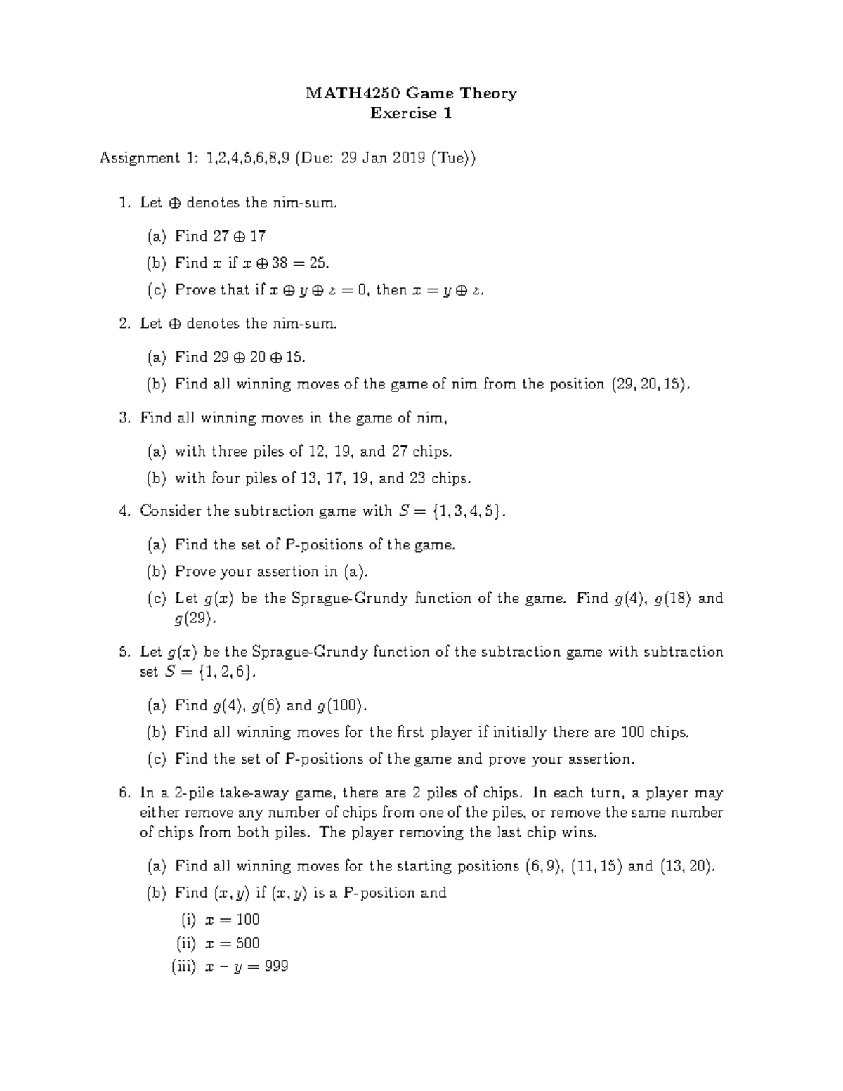 MATH4250 Game Theory: Assignment 1 Exercises & Solutions - Studocu