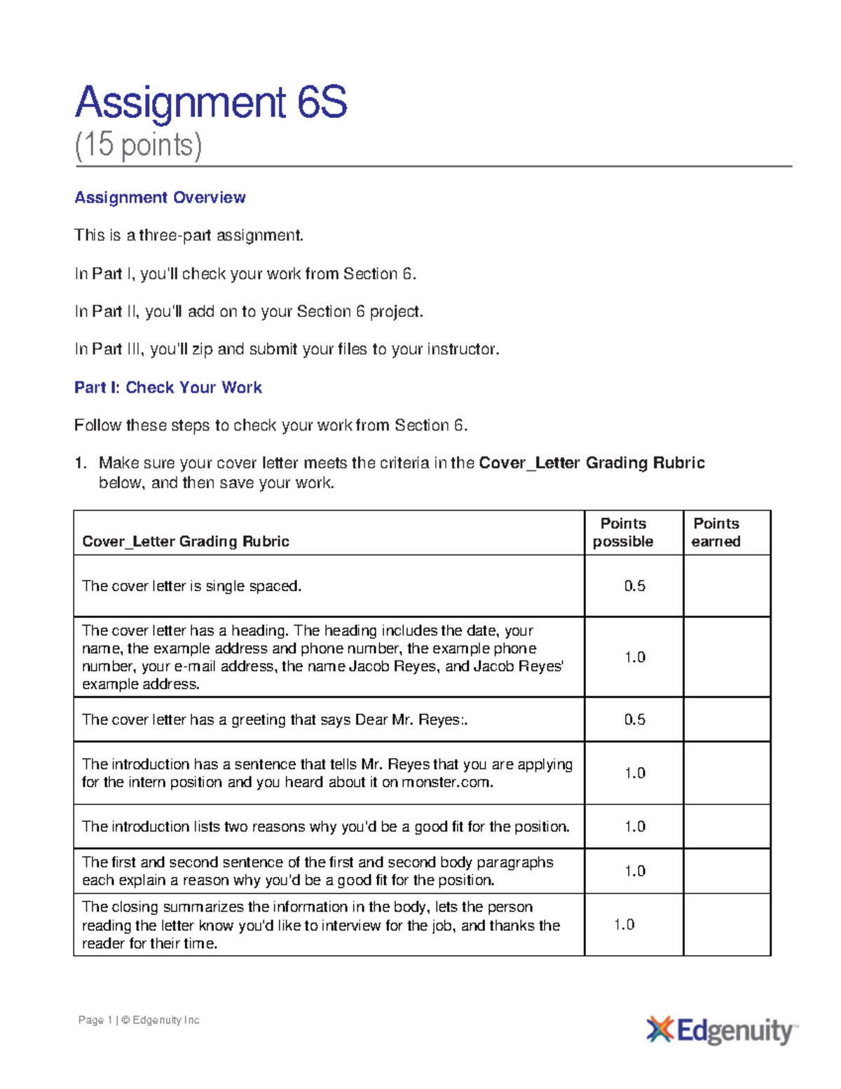 Assignment 6S - EL5733 - Cover Letter & Formatting Guidelines - Studocu
