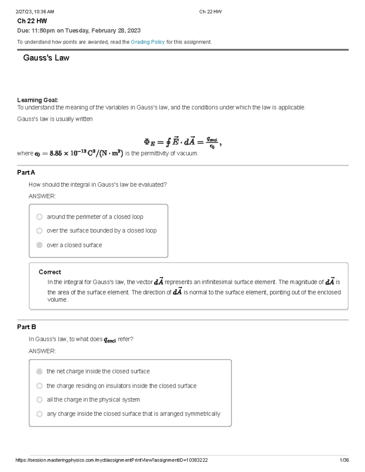 Ch 22 HW Solutions - Gauss's Law Concepts in Physics - Studocu