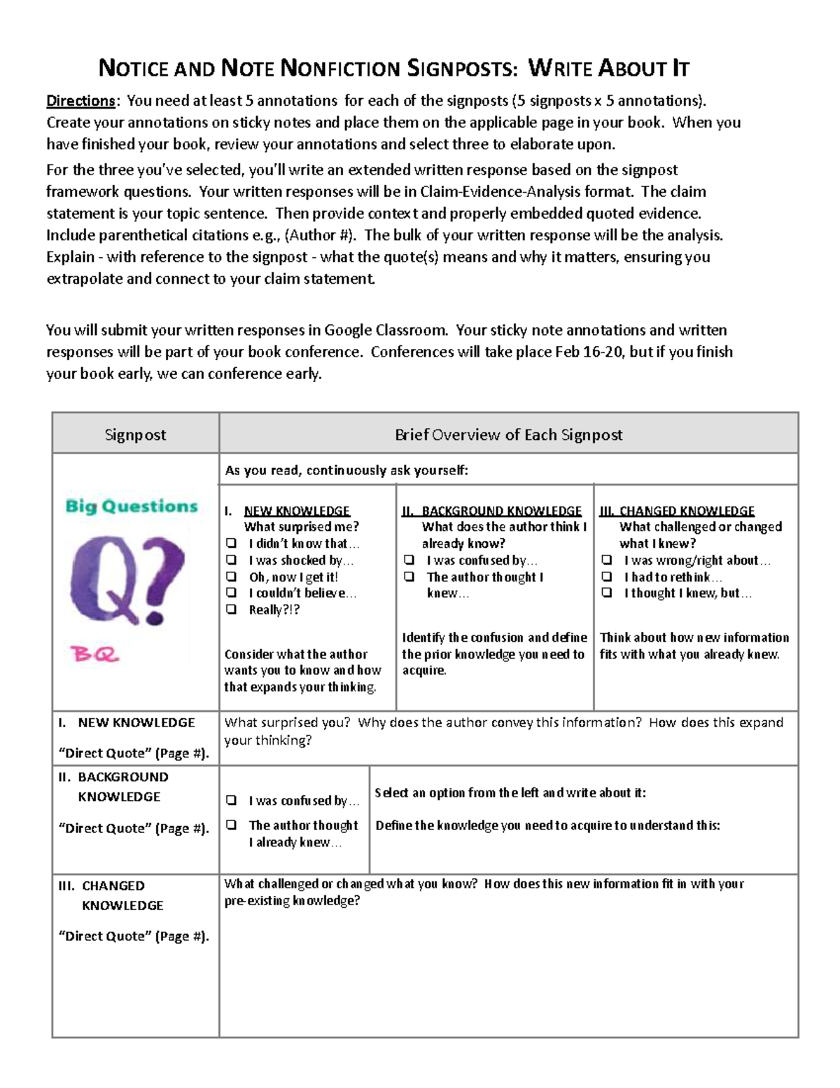NOTICE AND NOTE NONFICTION SIGNPOSTS: ANNOTATION GUIDE - Studocu