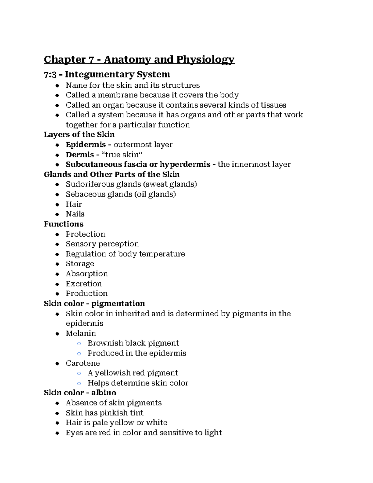 Chapter 7: Anatomy & Physiology of the Integumentary System and Skin ...