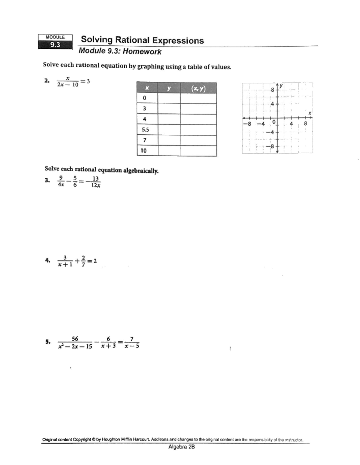 Algebra 2B: Module 9.3 Rational Expressions Homework - Studocu
