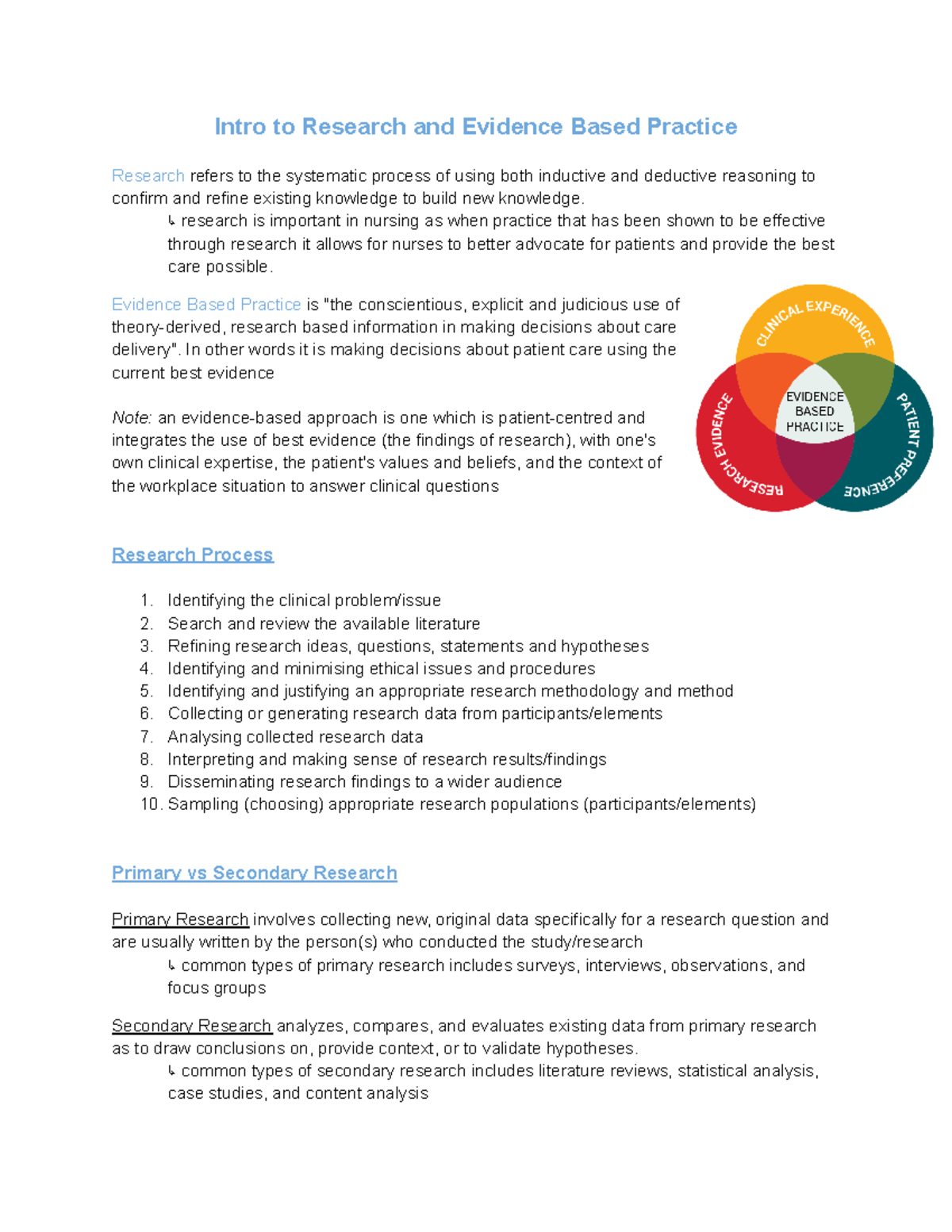 Week 1 - Intro to Research & Evidence-Based Practice (NURS 101) - Studocu