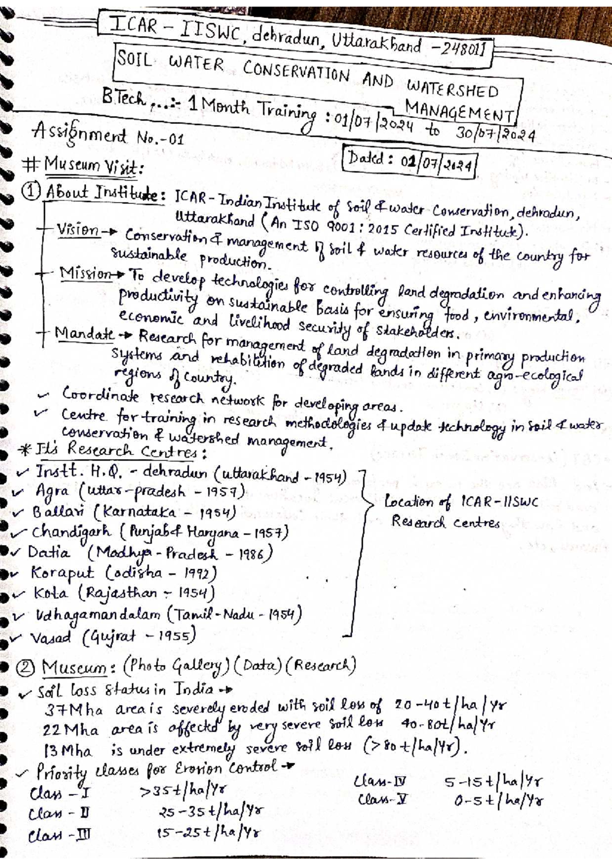 ICAR IISWC BTech 1 Month Training Assignment: Soil Water Conservation ...