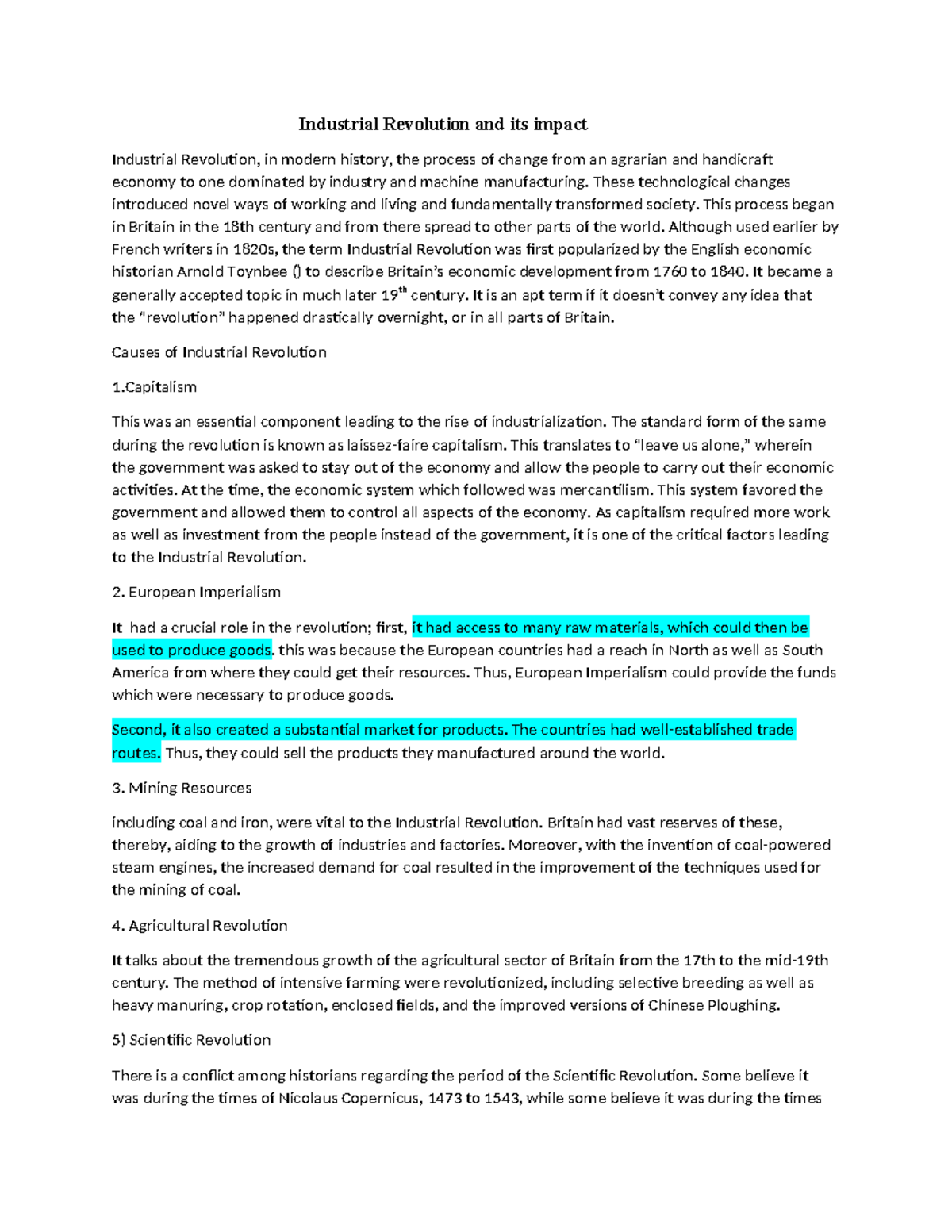 Industrial Revolution: Key Factors & Impacts in History - Studocu