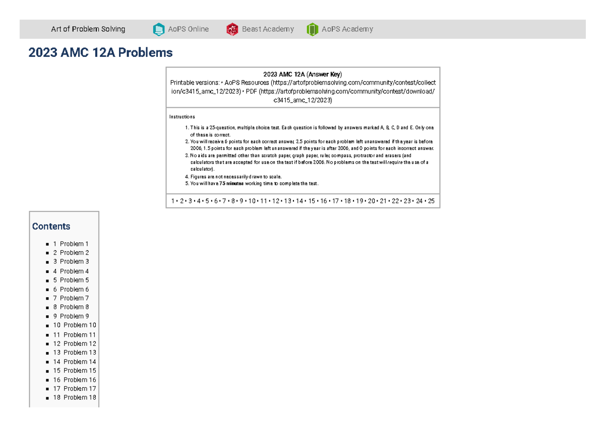 2023 AMC 12A Problems & Solutions - AoPS Academy Resources - Studocu