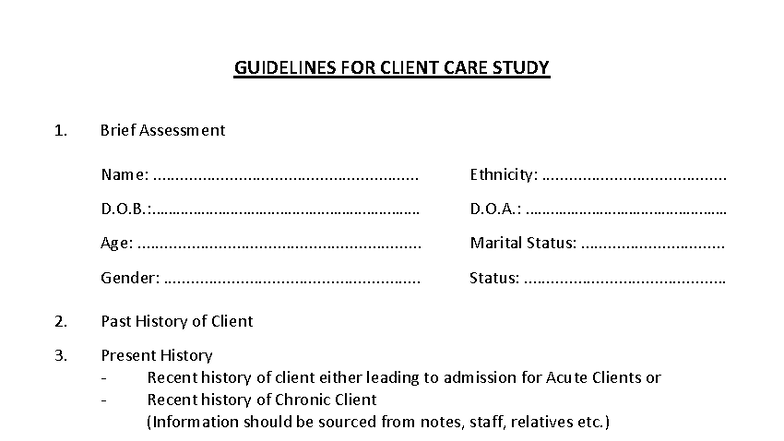 FORM - Client Care Study Guidelines and Assessment Details - Studocu