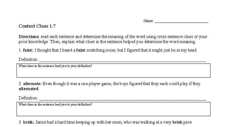 Context Clues Practice Worksheet (R) - Studocu