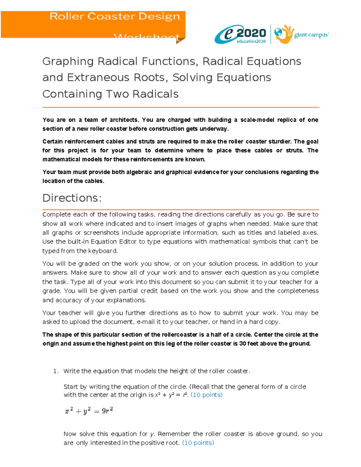 Rc - Graphing Radical Functions & Roller Coaster Design Project - Studocu