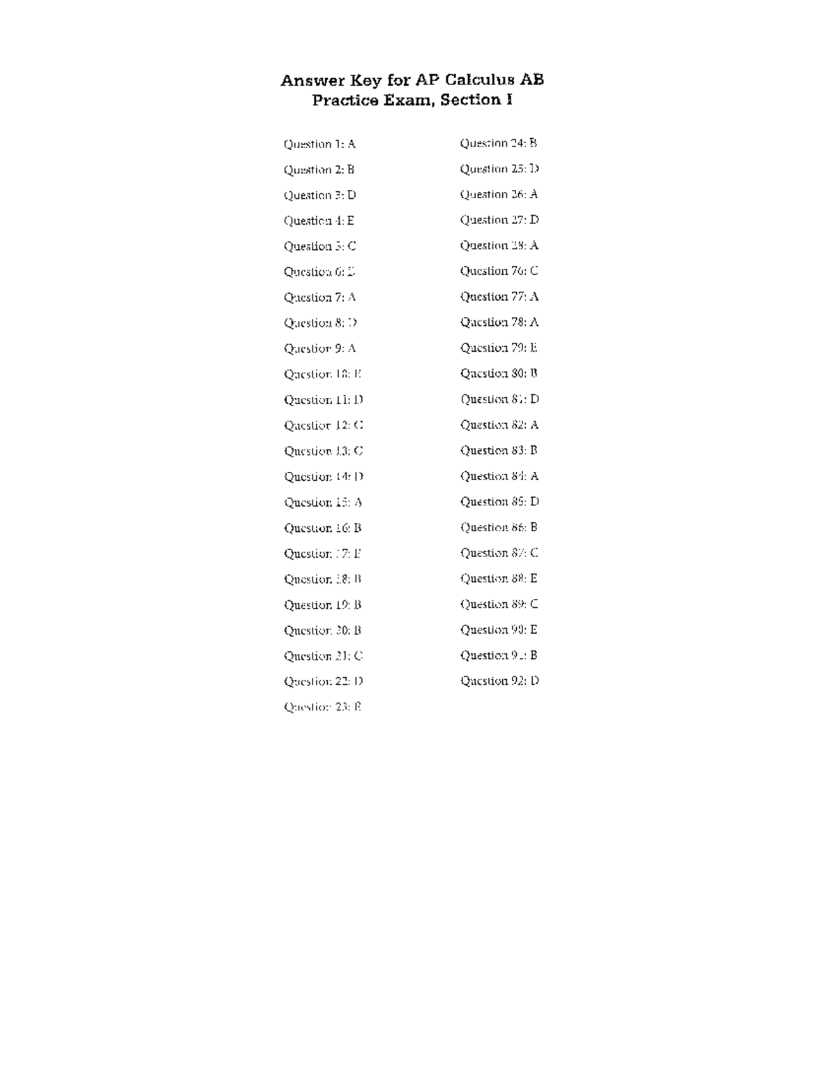 AP R CALCULUS AB 2014 Practice Exam Answer Key and Solutions - Studocu