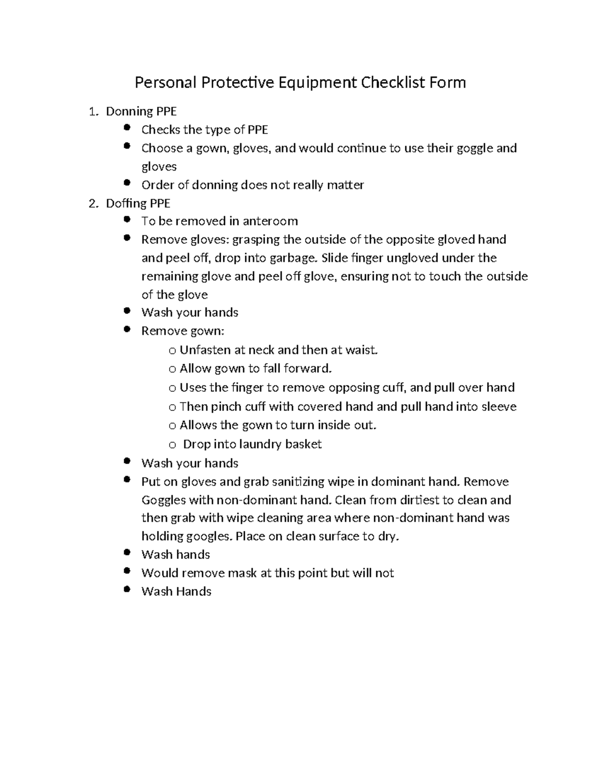 PPE Checklist: Donning & Doffing Procedures Guide - Studocu