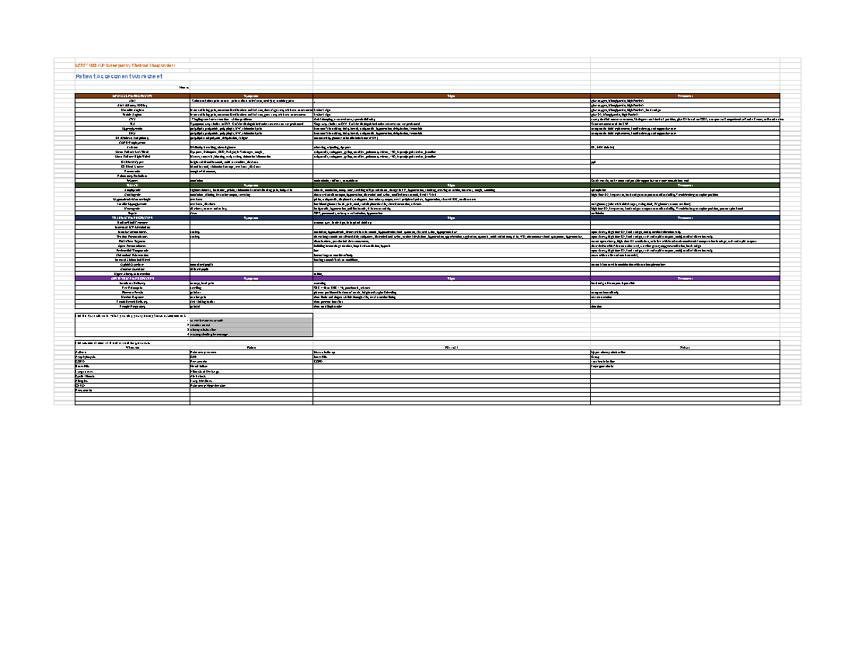 LG EMS1055 Patient Assessment Worksheet - Medical Emergencies Guide ...