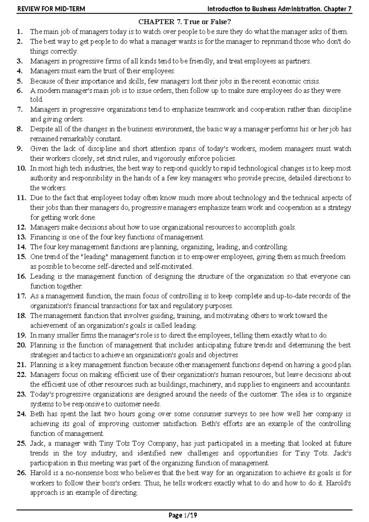 Notebook Exercises for Management - Chapter 7 True/False Analysis - Studocu
