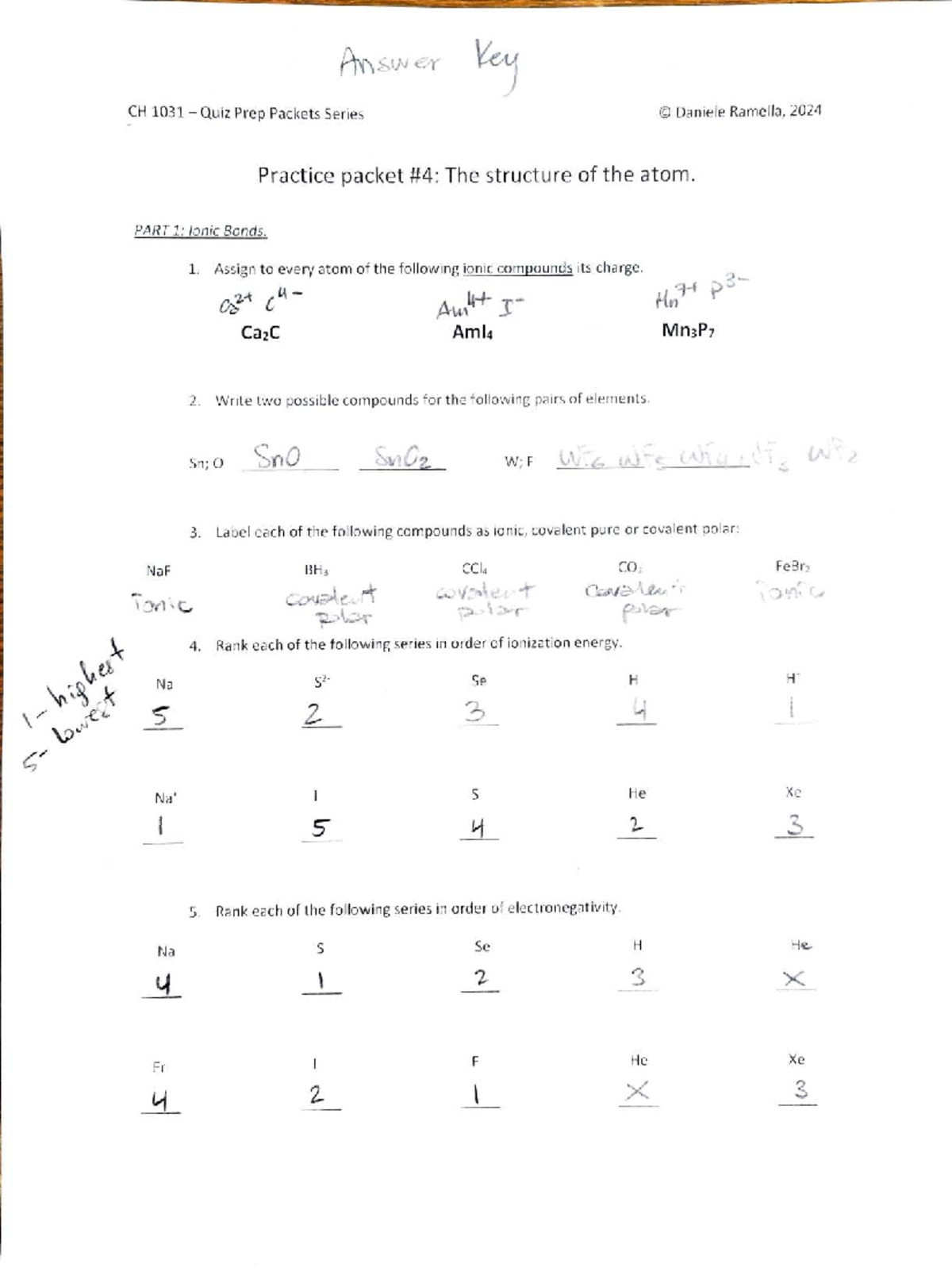 CH 1031 Final Exam Quiz Prep: Ionic & Covalent Bonds Analysis - Studocu