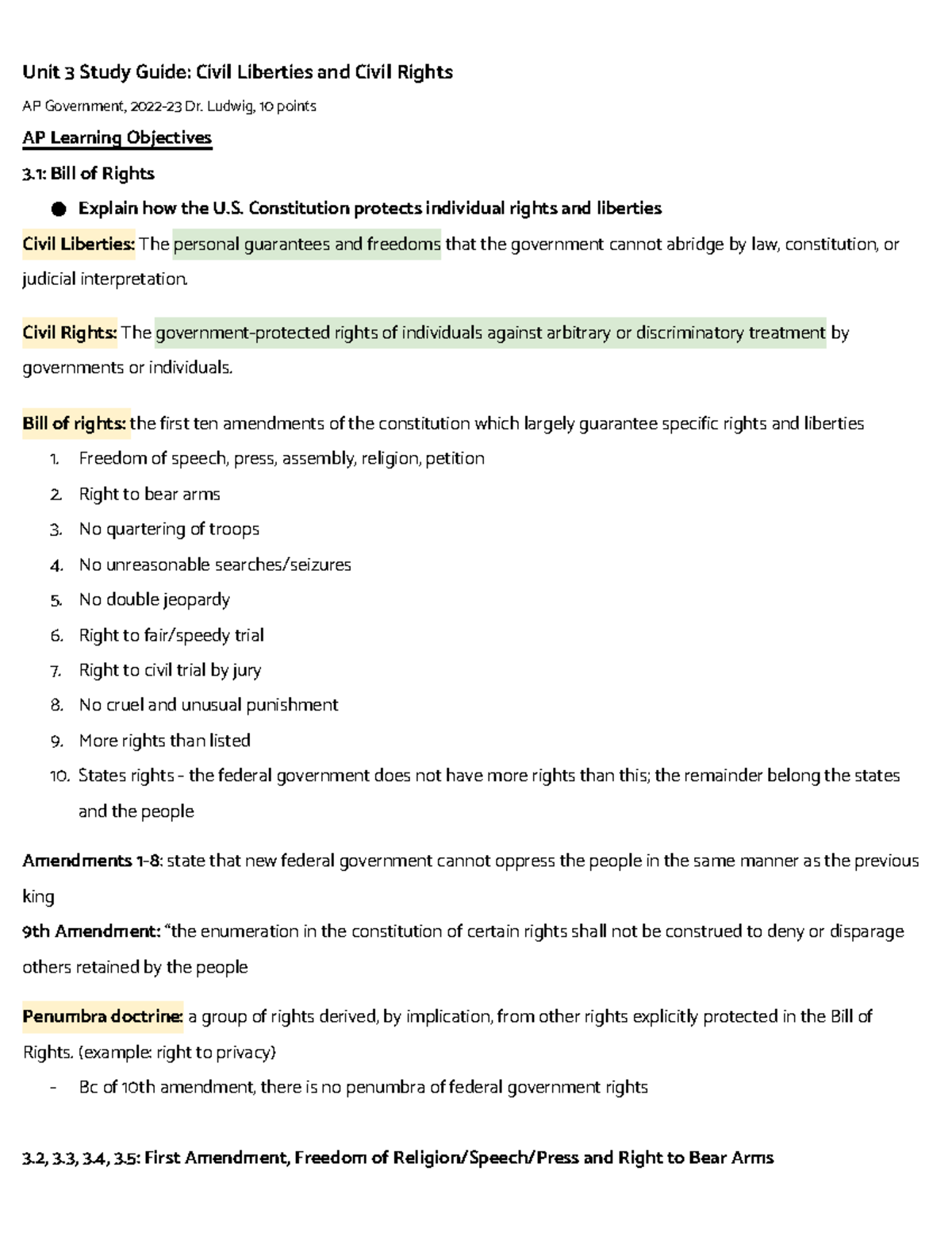 AP US Government Unit 3 Study Guide Civil Liberties and Civil Rights ...