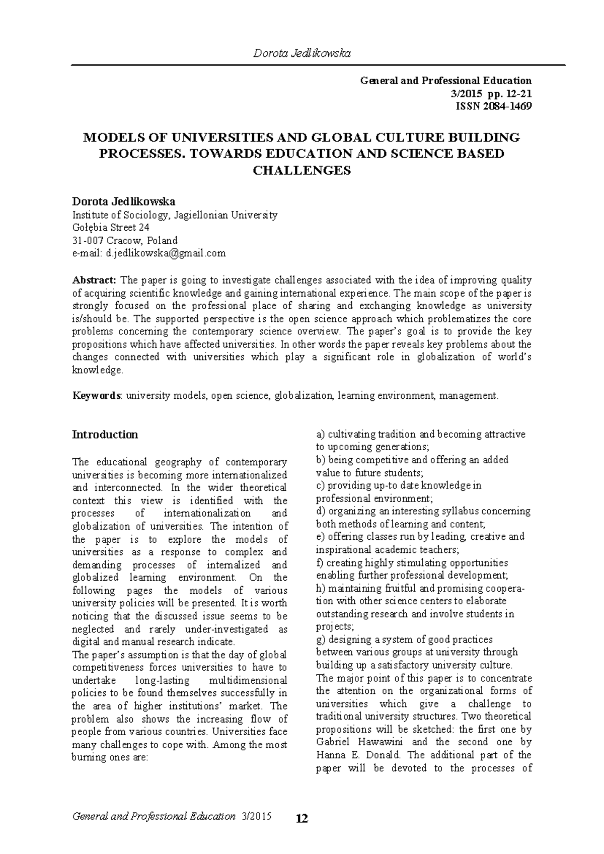 Jedlikowska - Models of Universities & Global Culture Building ...