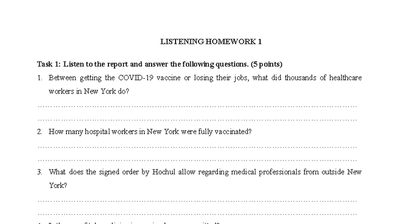 Listening Homework 1: Report Analysis and Gap Filling Tasks - Studocu