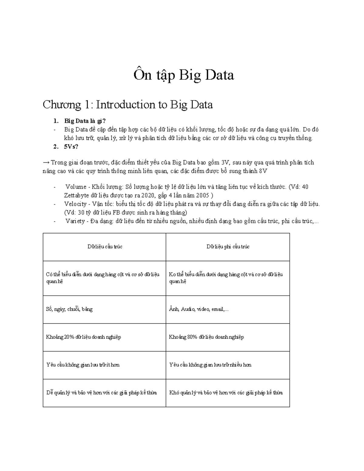Ôn Tập Big Data - Chương 1: Giới Thiệu Về Dữ Liệu Lớn - Studocu