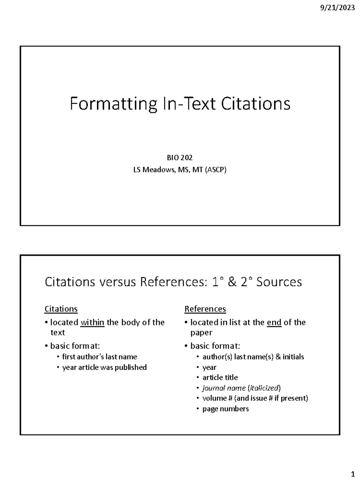 Formatting In-Text Citations for BIO 202: Guidelines and Examples ...