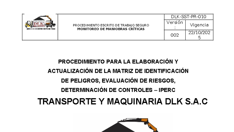 Procedimiento IPERC para Maniobras Críticas - Versión 002 - Studocu