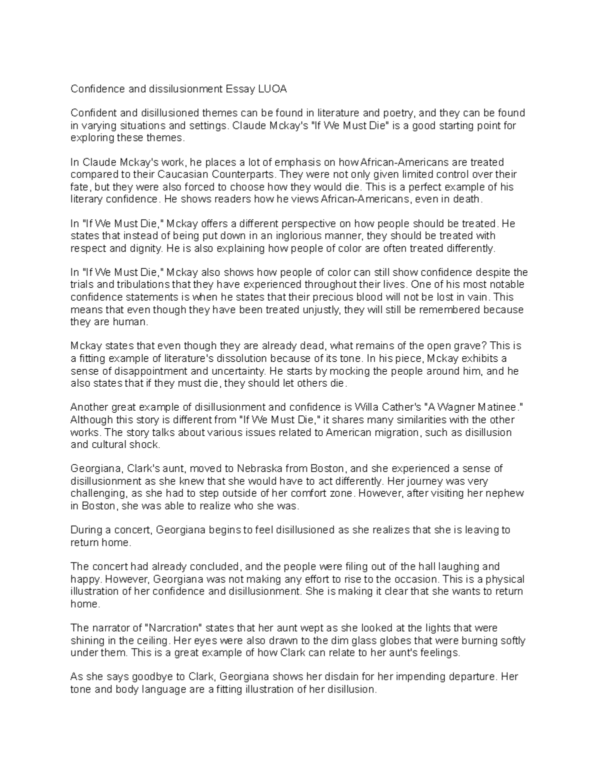 LUOA Confidence and Disillusionment Essay Analysis and Themes - Studocu