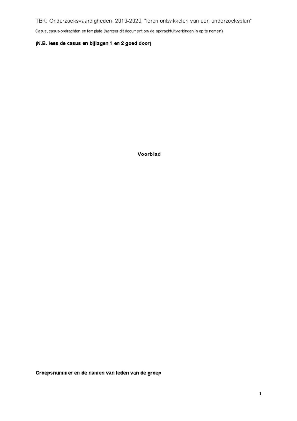Casusopdrachten en Onderzoeksplan Template - TBK 18-11-2019 - Studeersnel