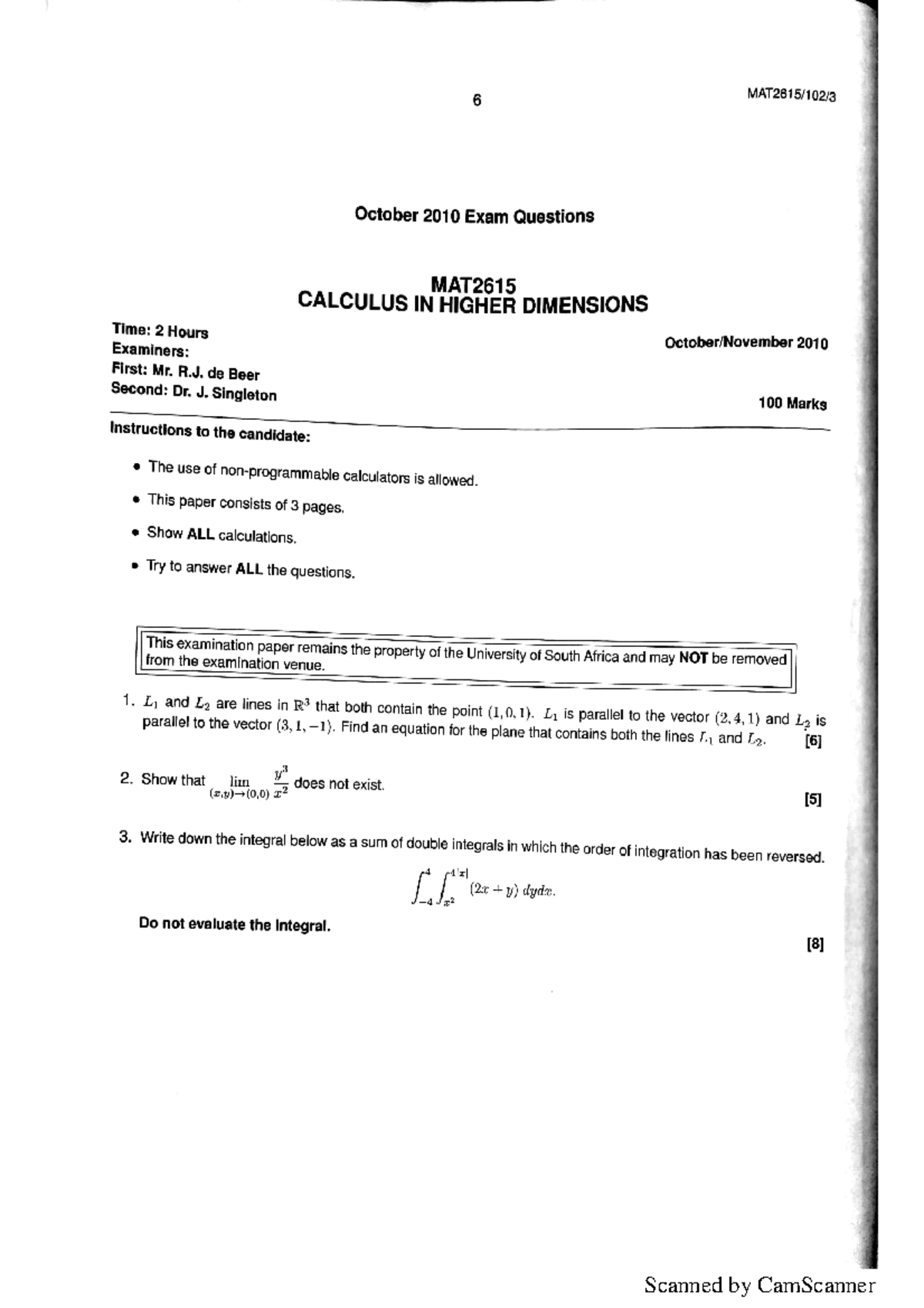 October 2010 Exam Q&A Review Document - Studocu