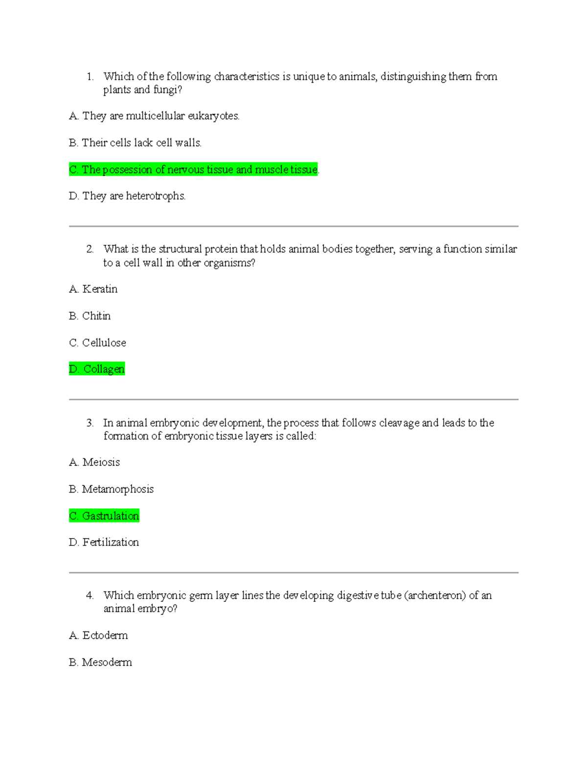 Animal Intro Quiz (BIO101) - Studocu