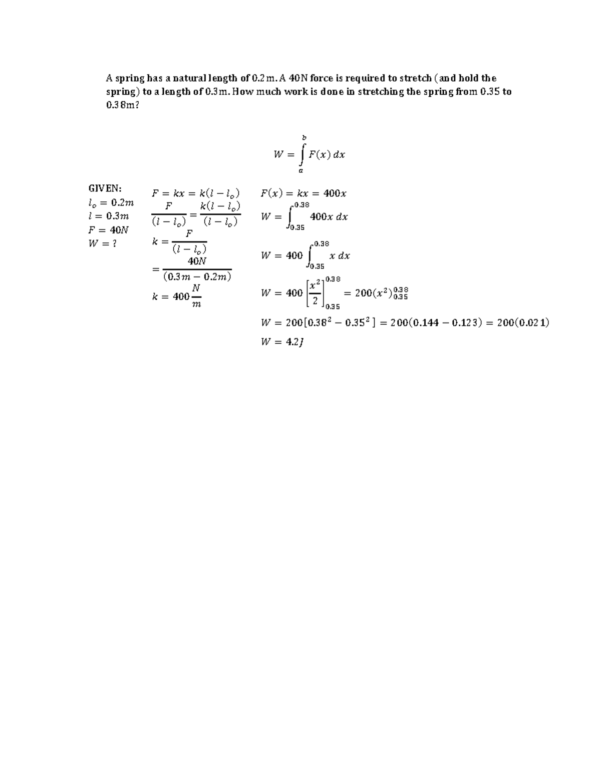 Work Calculations for Spring and Cable Lifting (Calc 2) - Studocu