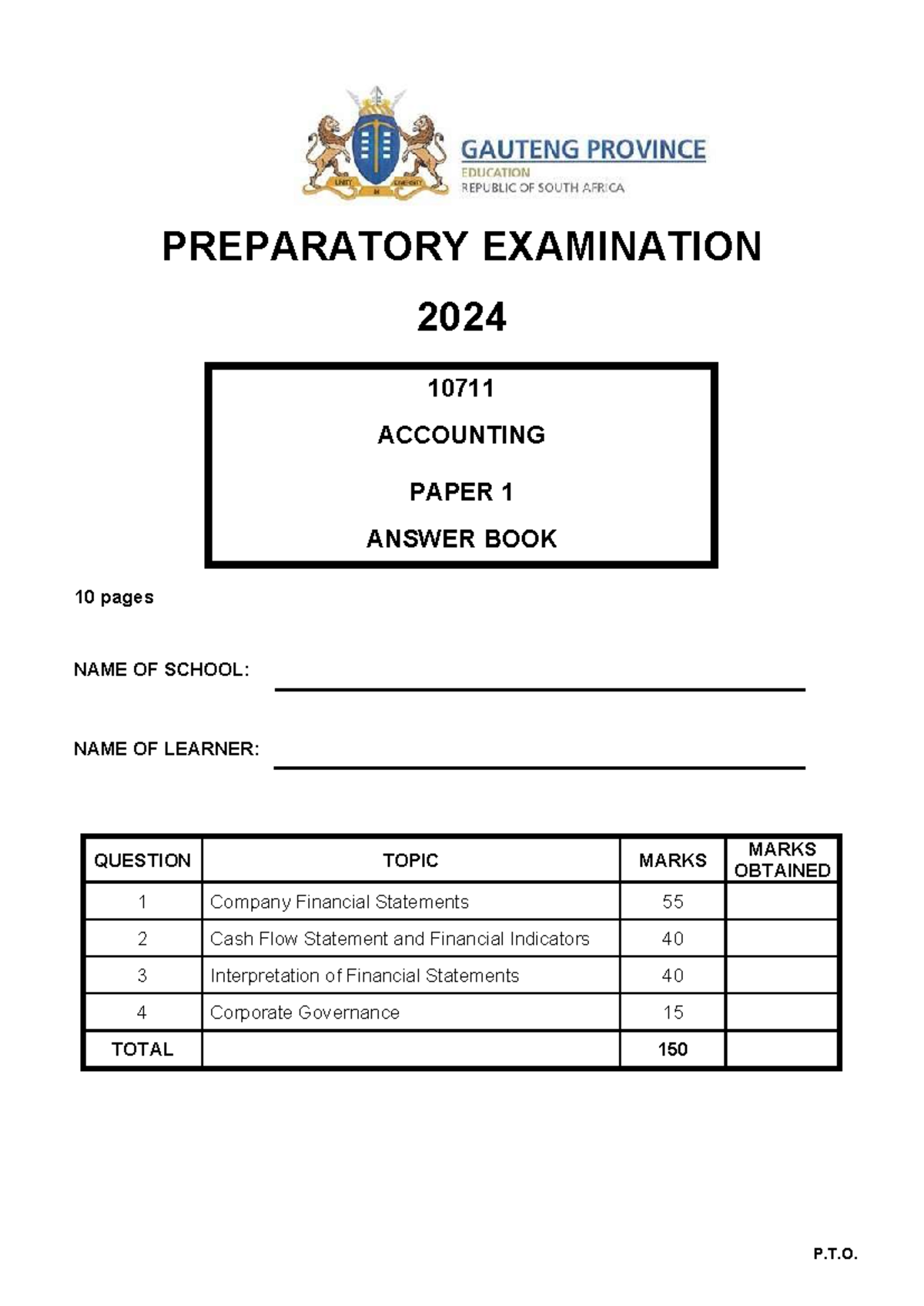 10711 Accounting P1 2024 Exam Answer Book - Studocu