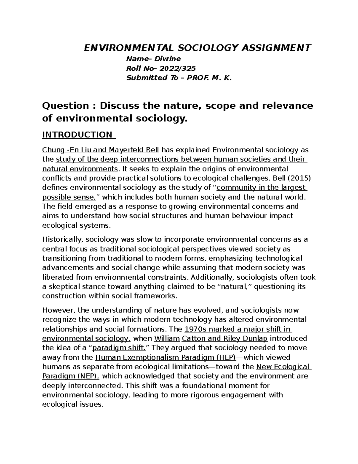 ENV. SOC. Assignment: Nature, Scope & Relevance of Environmental ...