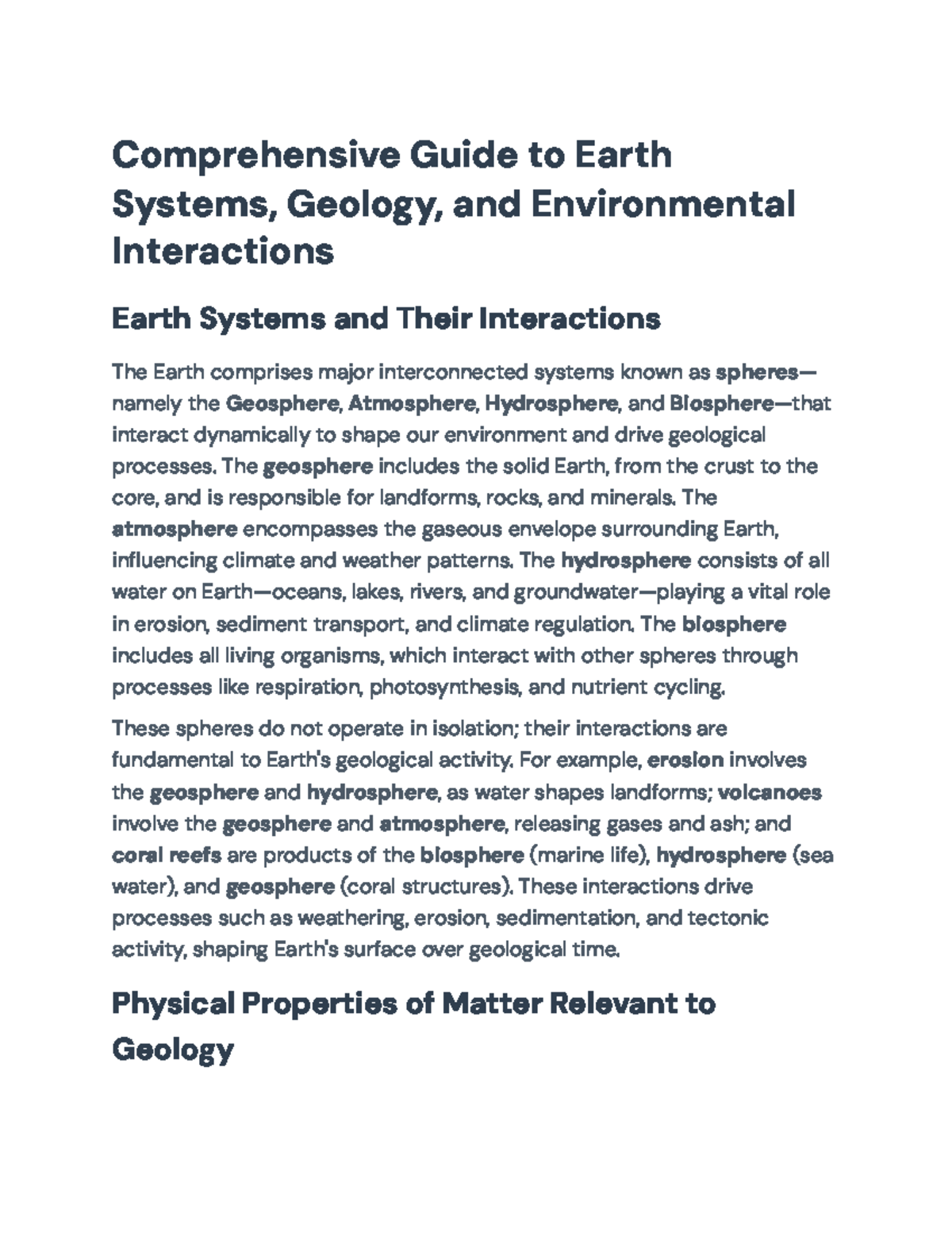 Comprehensive Overview of Earth's Systems and Environmental Geology ...