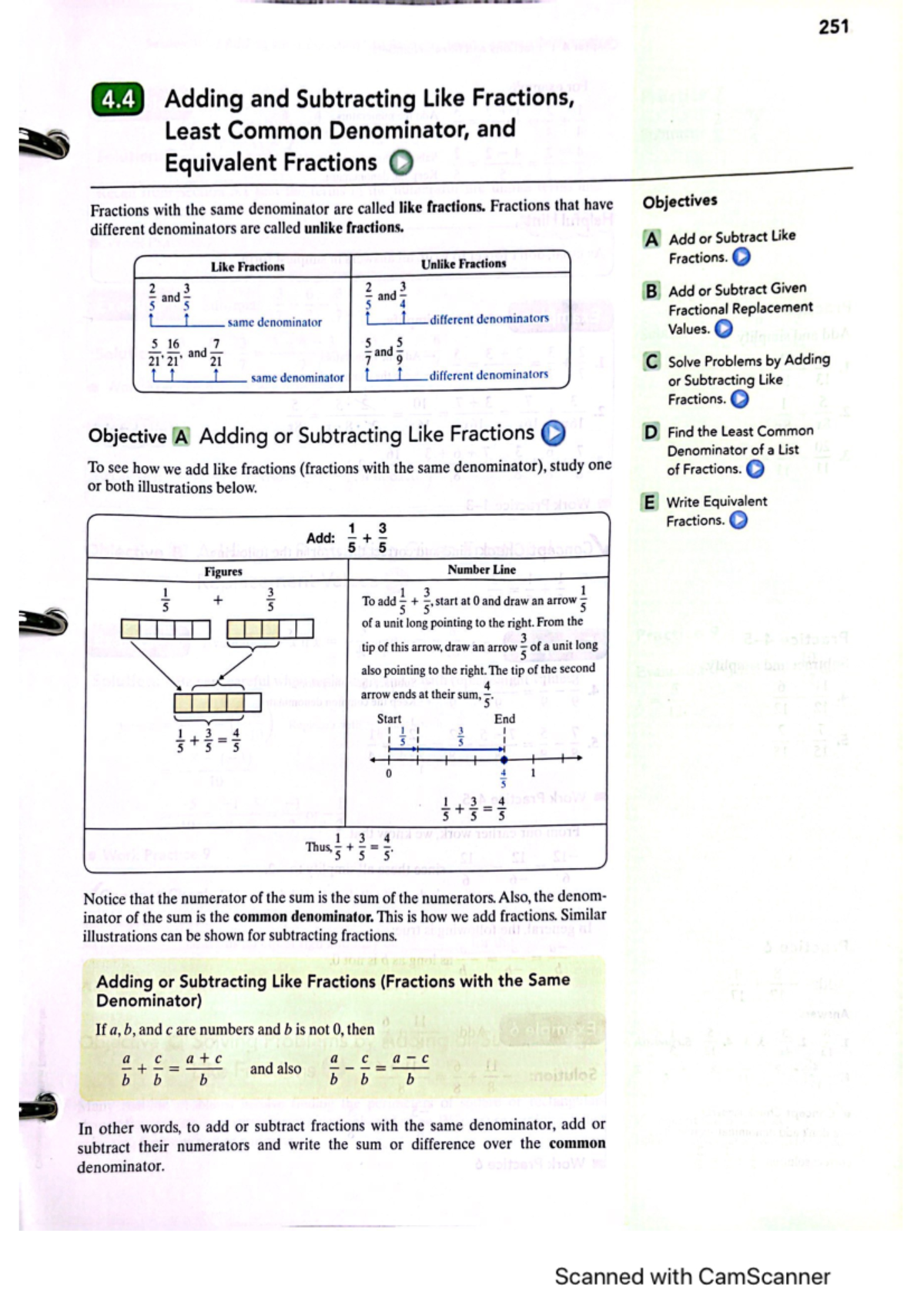 Math 111 Section 4.4 - 251 4 Adding and Subtracting Like Fractions ...