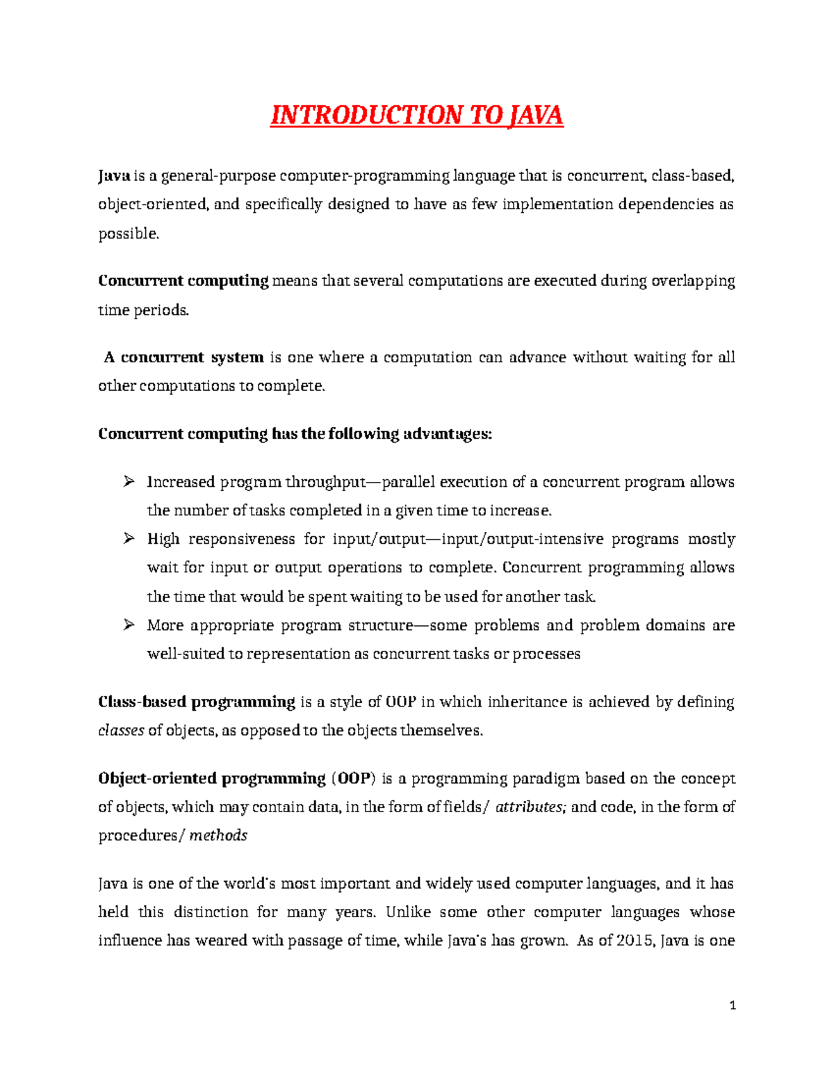 Lecture 1B: Introduction to Java Programming Concepts and Evolution - Studocu