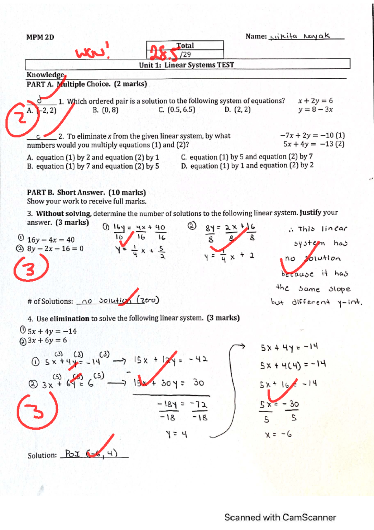 MPM 2D Unit 1 Test: Linear Systems Multiple Choice & Short Answer - Studocu