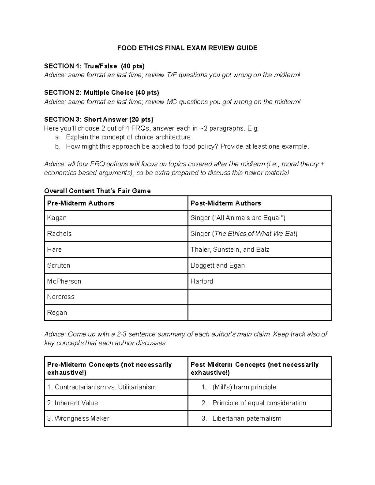 Food Ethics Final Exam Review Guide (FETH 101): Key Concepts & Tips ...