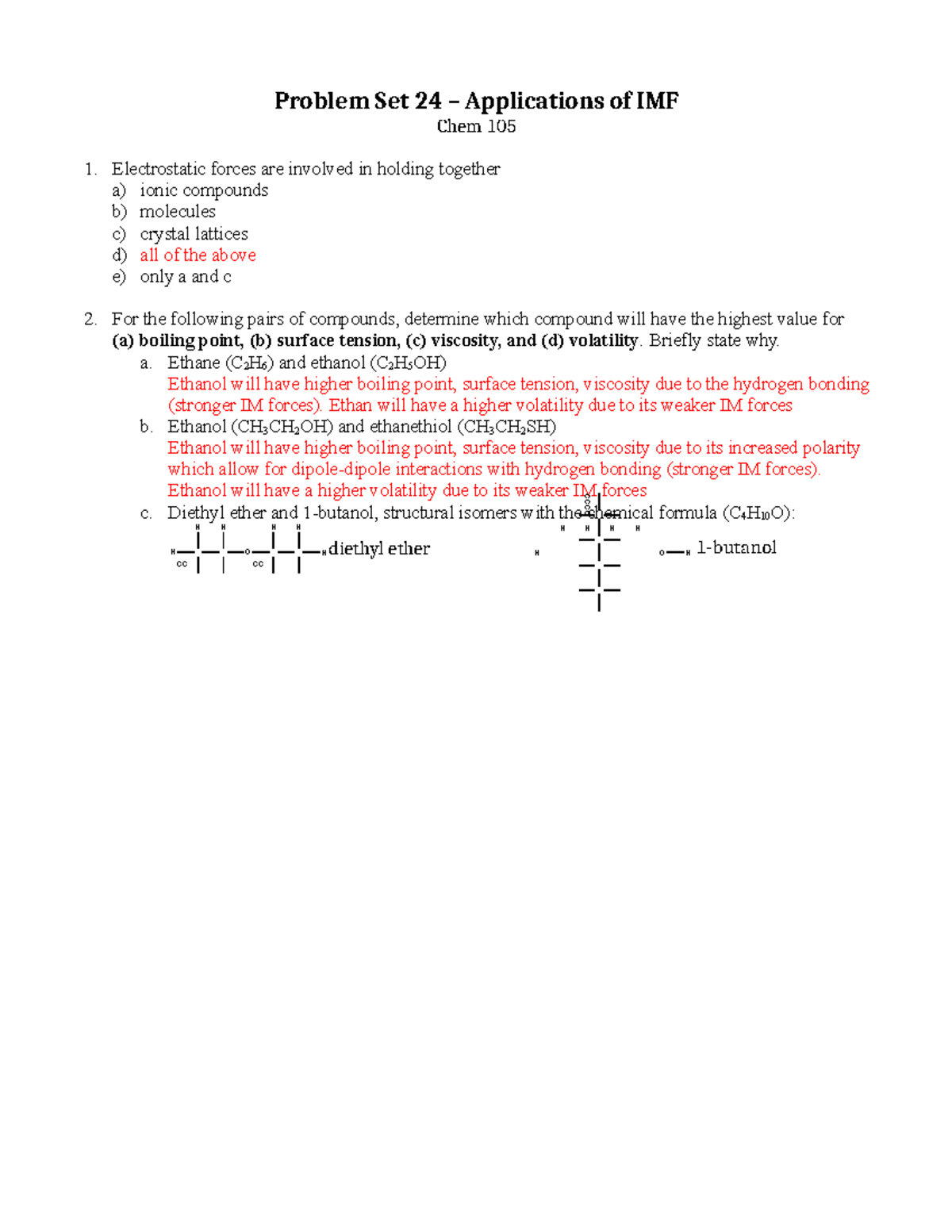 CHEM 105 Problem Set 24 - CC CC Problem Set 24 – Applications of IMF ...