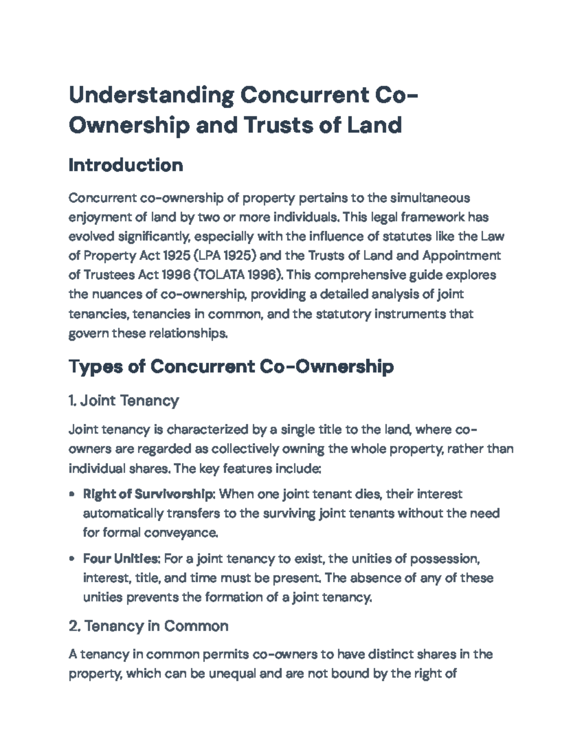 Understanding Concurrent Co-Ownership & Trusts of Land - Law 101 - Studocu