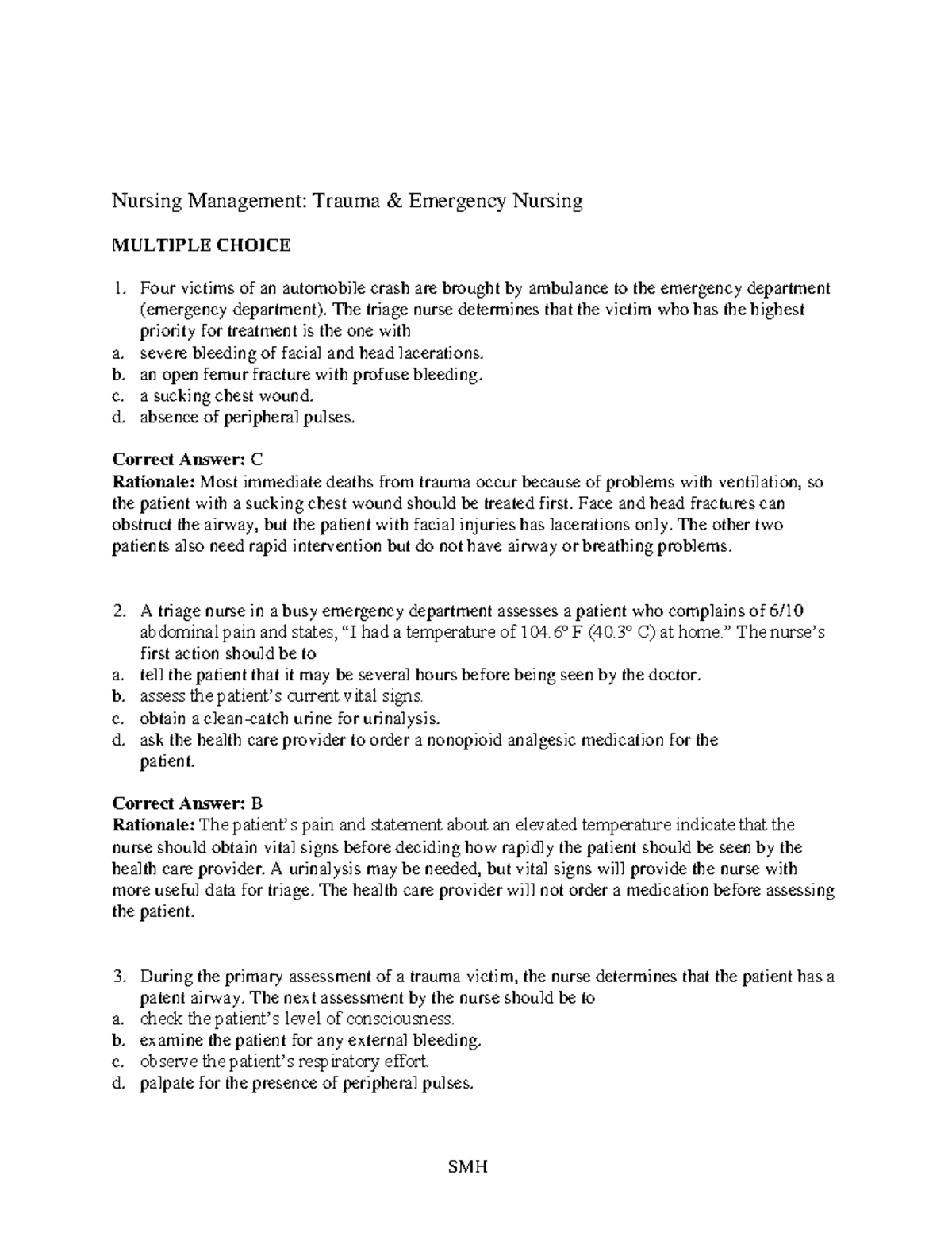 Answer Questions Triage AND Trauma Nursing - Nursing Management: Trauma ...